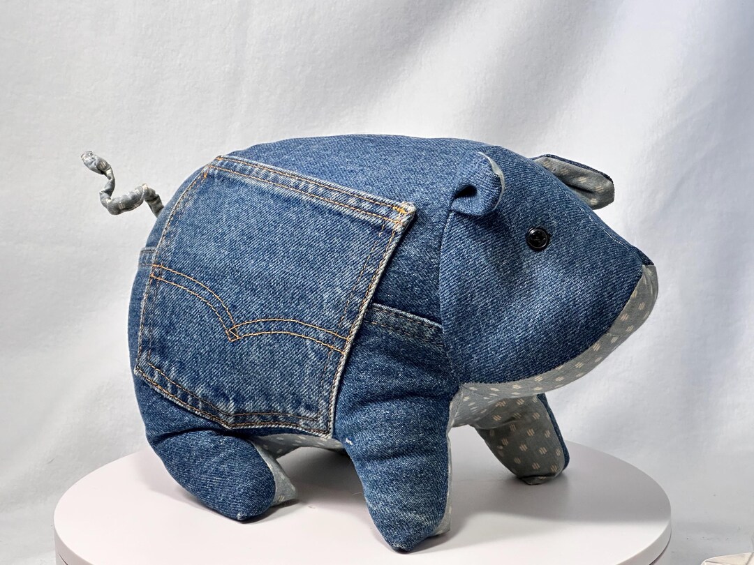 Denim Pig Soft Sculpture Blue Jean Pocket Farm Animal Vintage Country ...