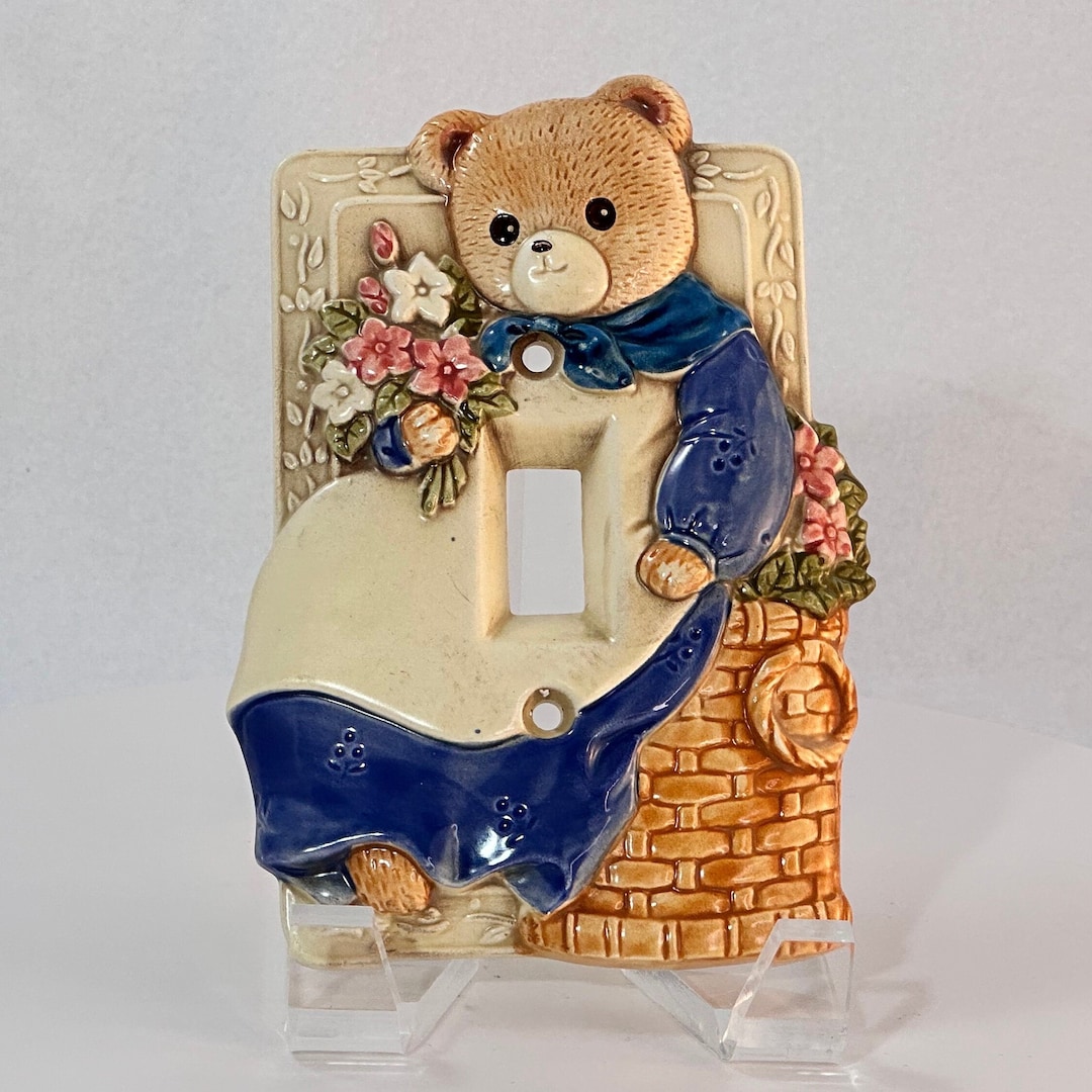 1980s Kawaii Prairie Bear Light Switch Plate Cover Ceramic Country ...