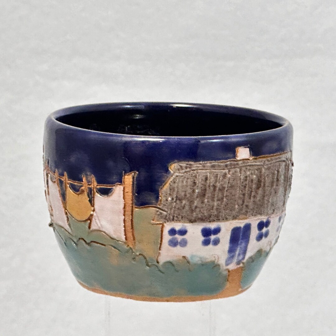 Jette Bork Johansen Small Art Pottery Bowl With Trees Houses and ...