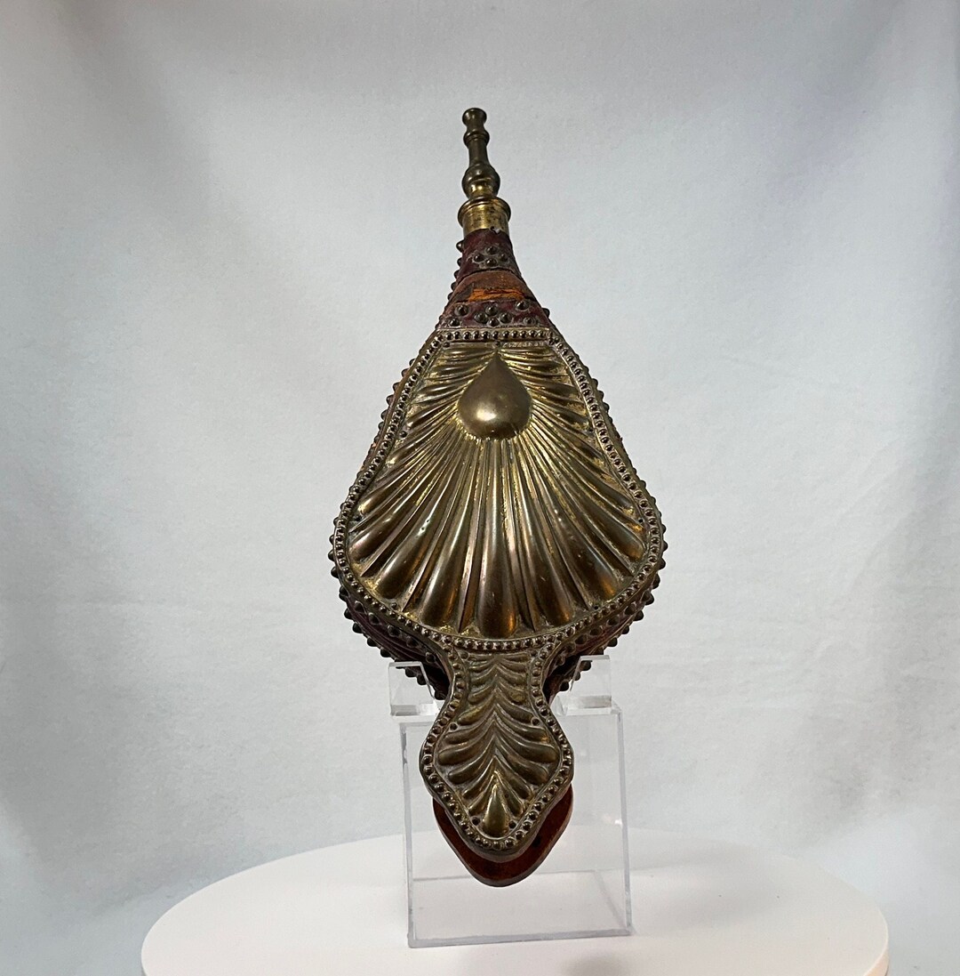 Antique Victorian Fireplace Bellows Brass Wood Leather Tool Distressed ...