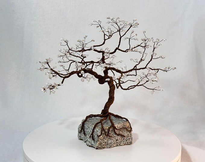 Vintage Wire Gem Tree Rusty Metal Clear Crystal Glass Granite Stone ...