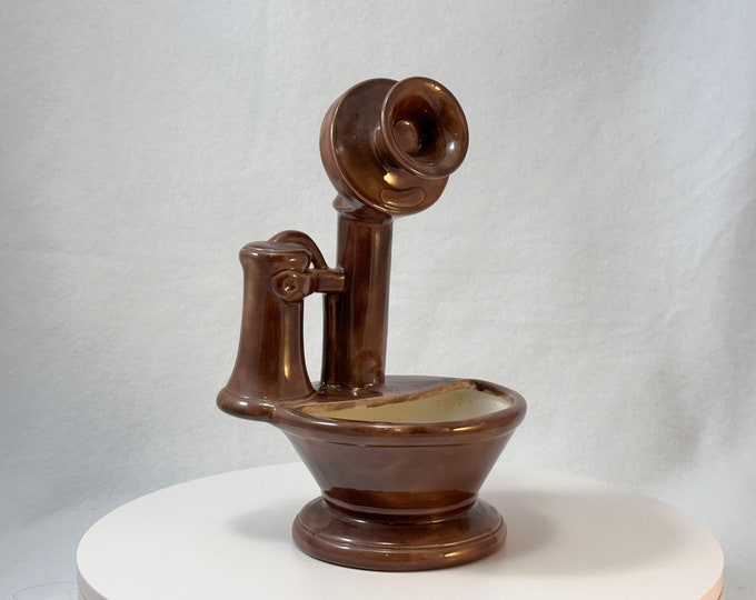 Telephone Planter Vintage Studio Pottery Brown Glaze Succulent Pot ...