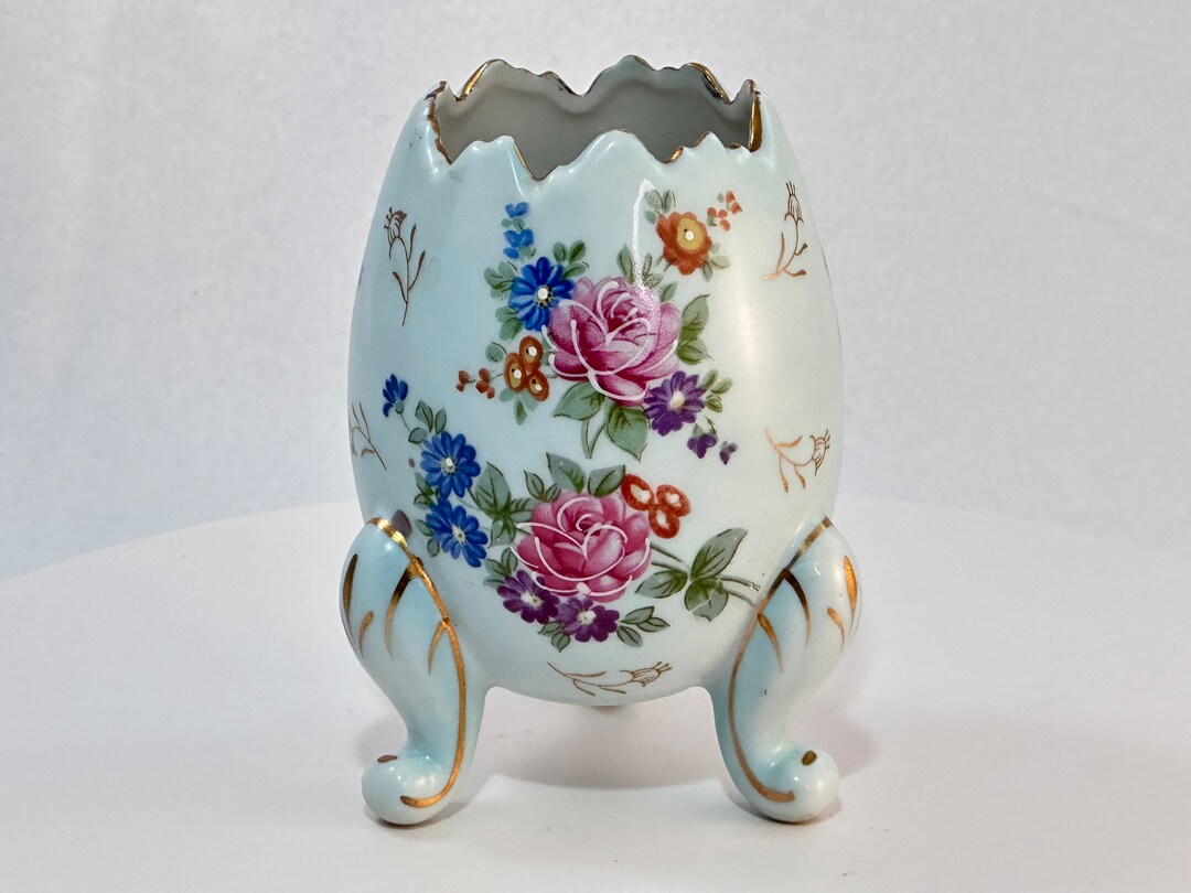 Egg Shaped Porcelain Vase Three Footed Napcoware Light Pastel Blue Hand ...
