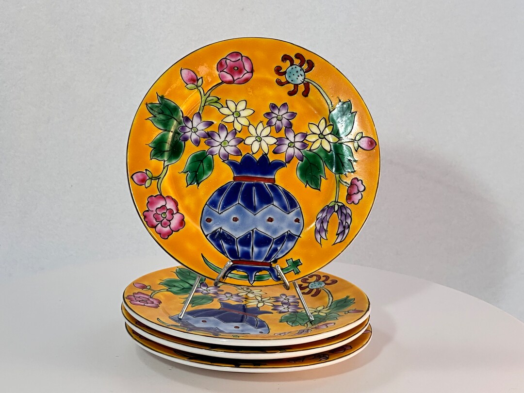 Set of Four Colorful Majolica Hand Painted Small Porcelain Plates by ...