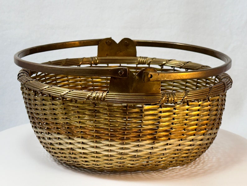 Tri Tone Brass Basket With Handles Woven Metal - Etsy