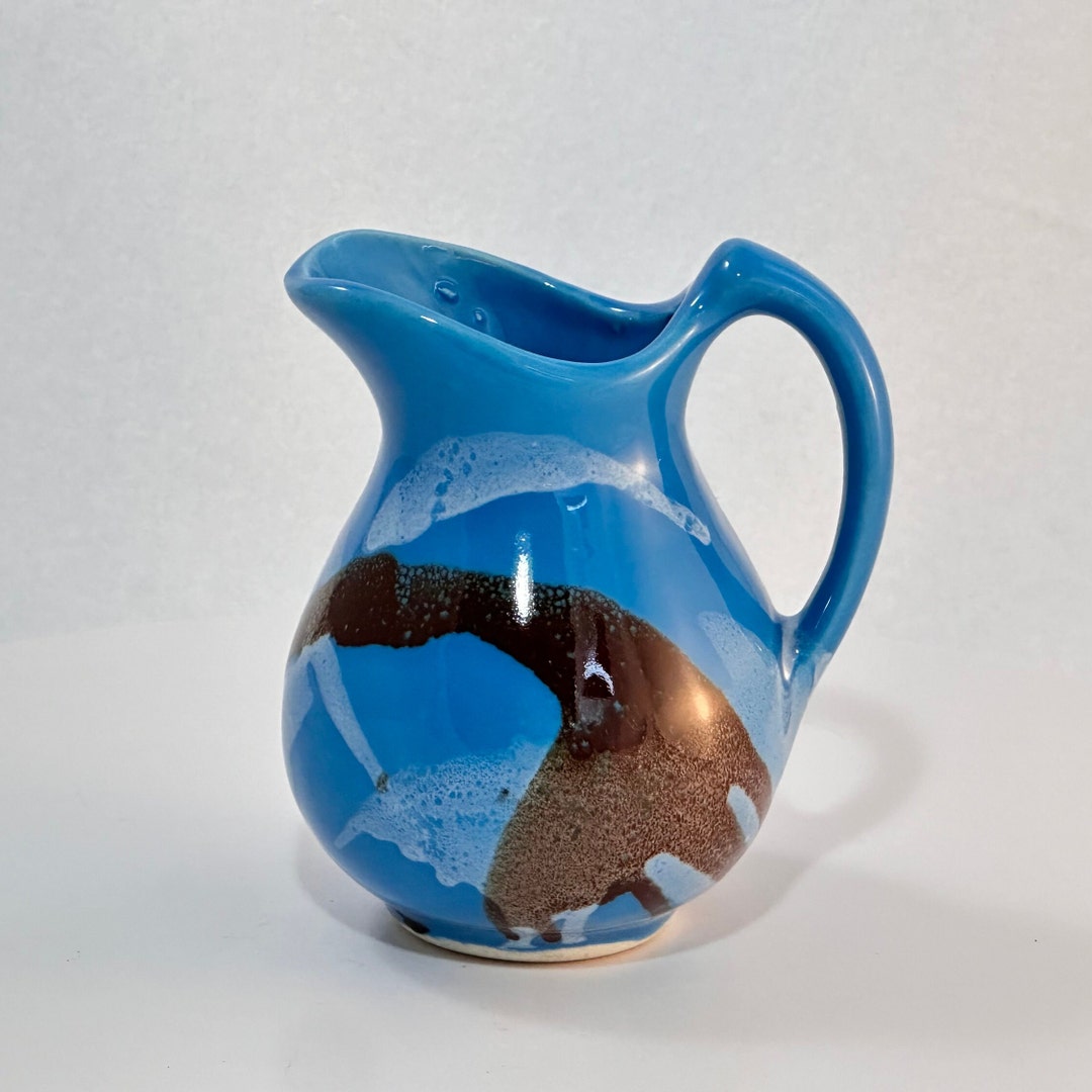 PCA West Virginia Pottery Pitcher, Turquoise Splatter Glaze, 1960s ...