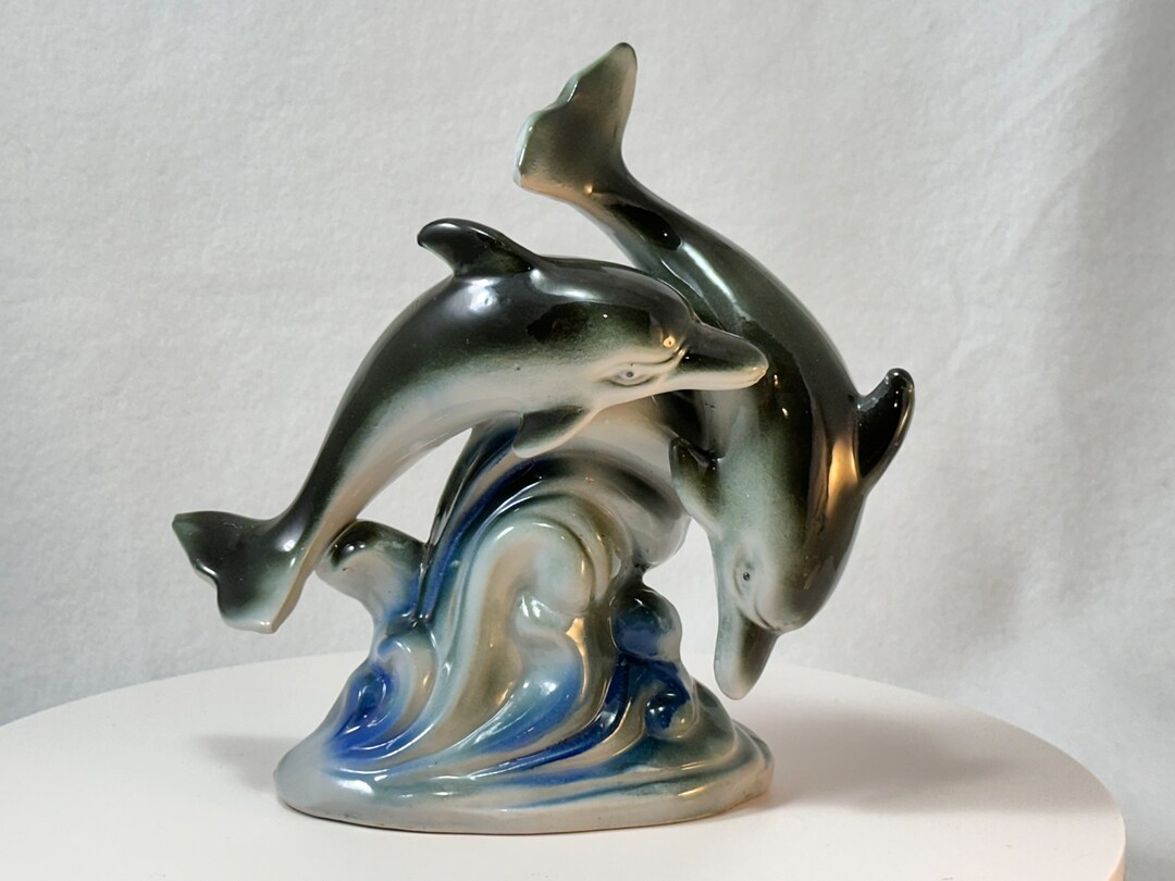 Ceramic Dolphins Figurine for Powder Room Beach Ocean Bathroom Vanity ...