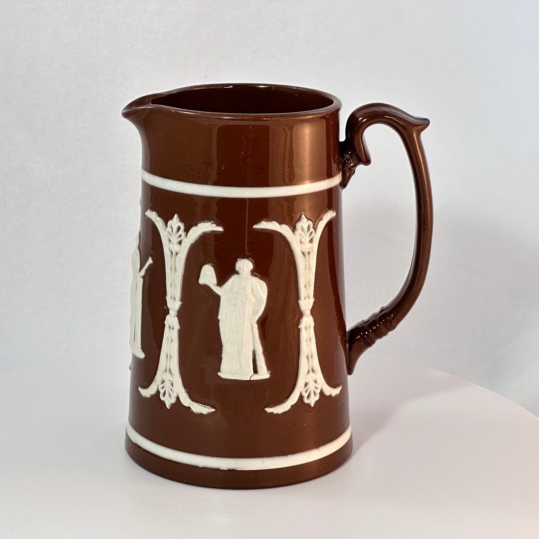 Dudson Brown Jasperware Pitcher Neoclassical Figures Stein Handle Red ...