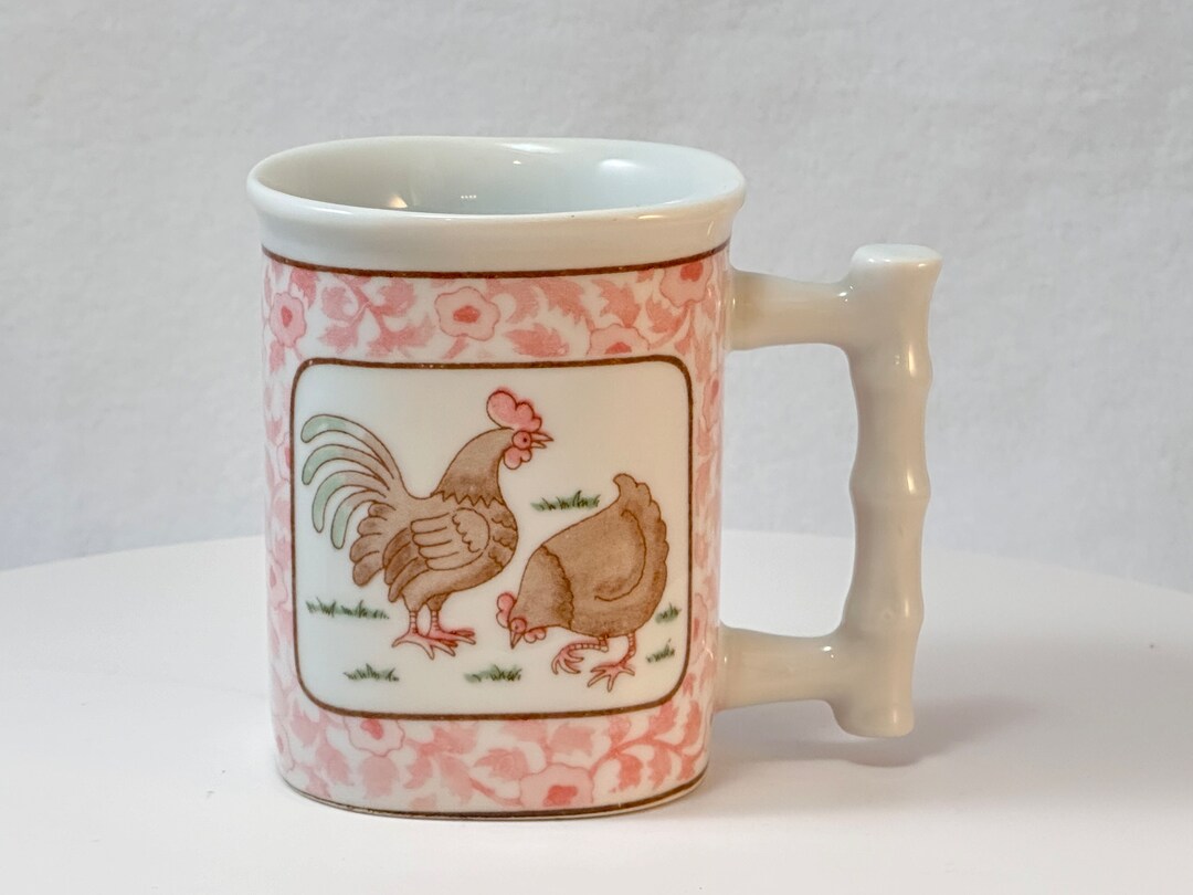 Takahashi Pink Chickens Country Coffee Mug Vintage 1980s Japan Hens ...