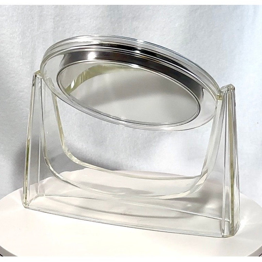 Lucite Table Vanity Mirror Double Sided Swivel Magnifying Midcentury ...