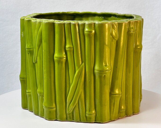 Vintage Green Bamboo Cache Plant Pot Vintage Spring Chartreuse Lime ...