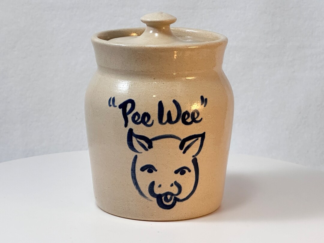 Pee Wee Stoneware Covered Canister Crock East Texas Pottery Cobalt ...