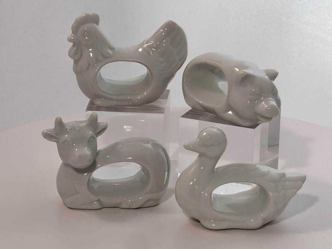 1980s Porcelain Farm Animal Napkin Rings Set of Four Made in Japan ...