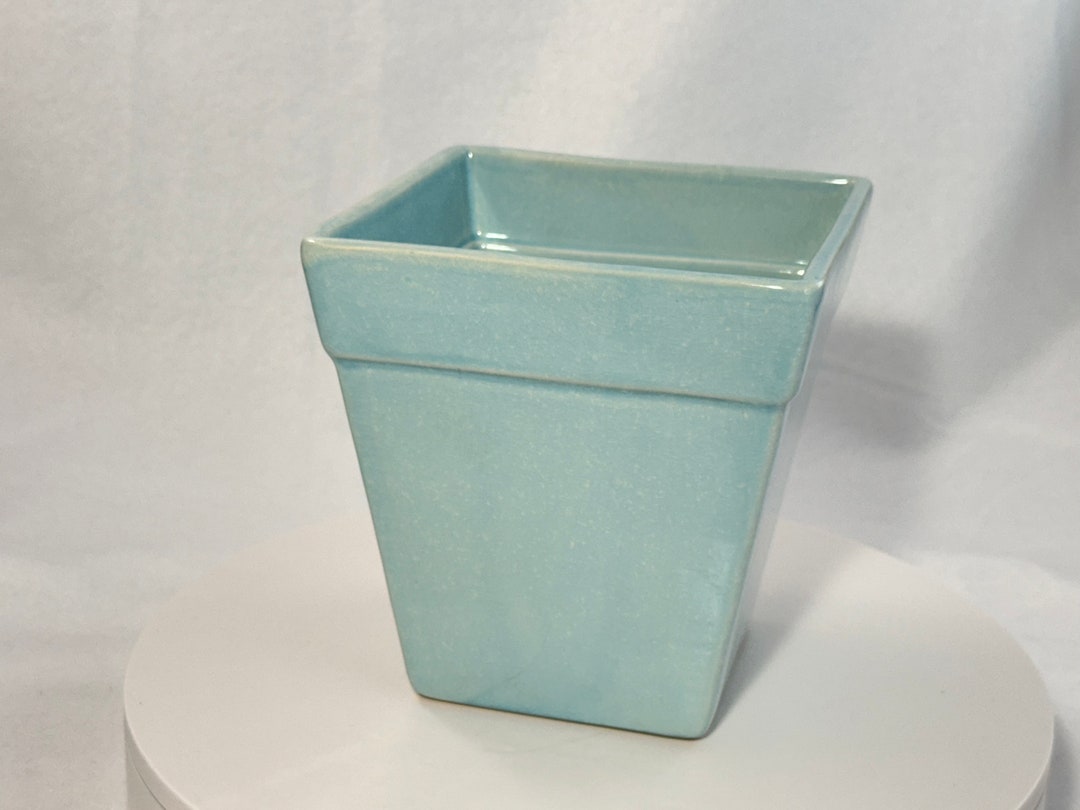 Vintage Baby Blue Flower Plant Cache Pot Porcelain Ceramic Glossy Micro ...