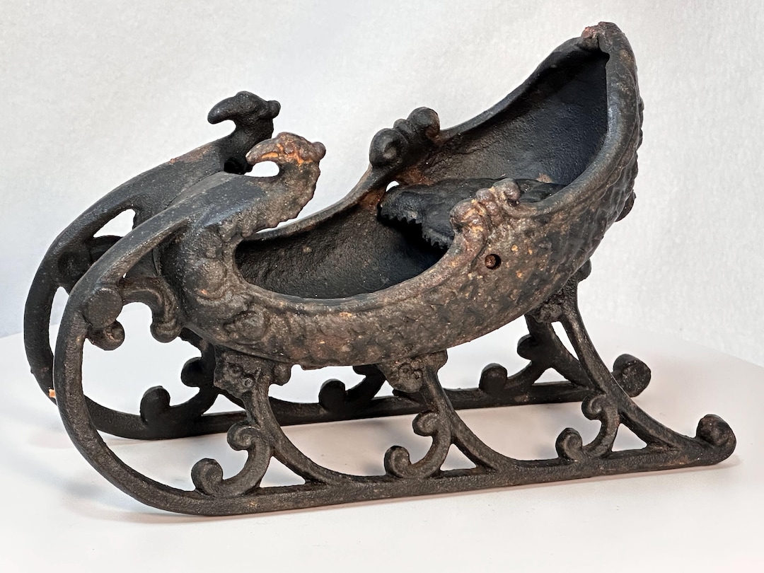 Antique Victorian Cast Iron Sled Peacock Griffin Fantasy Metal Parlor ...