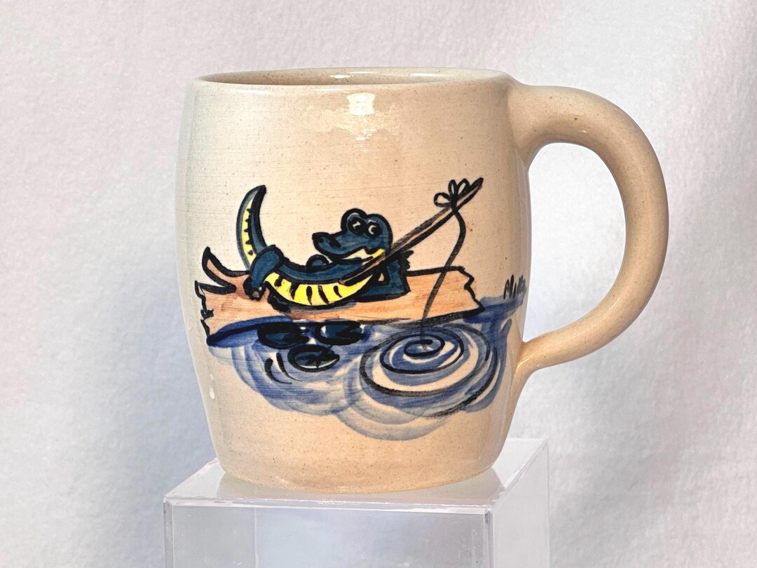 Louisiana Gator Mug Handmade Stoneware: Alligator Fishing on a Log ...