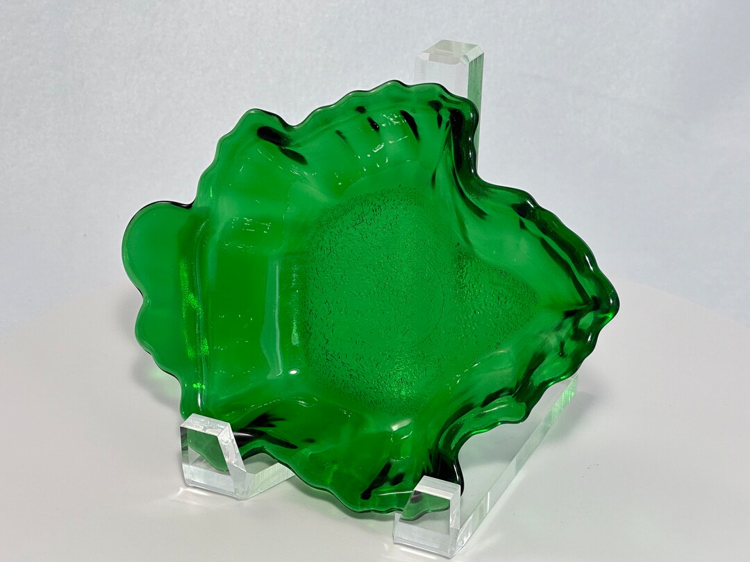 Small Green Glass Leaf Anchor Hocking Vintage Candy Serving - Etsy