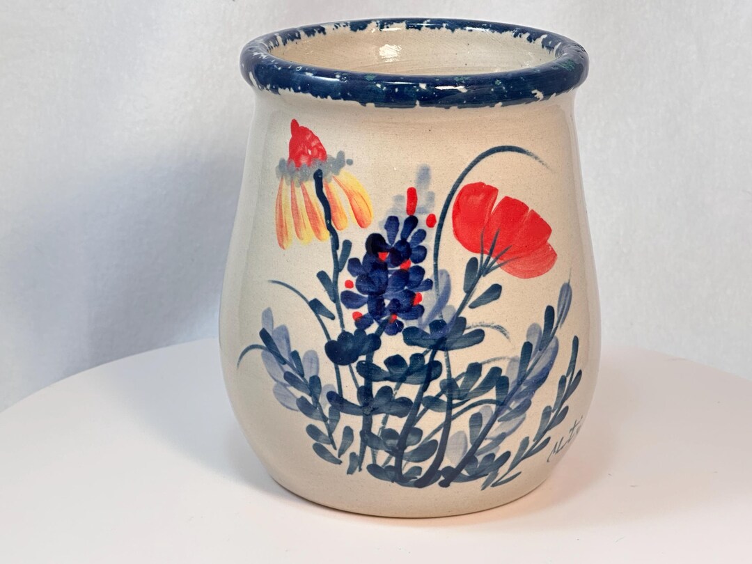 Texas Wildflowers Spoon Jar Chubby Vase East Texas Stoneware Handmade ...