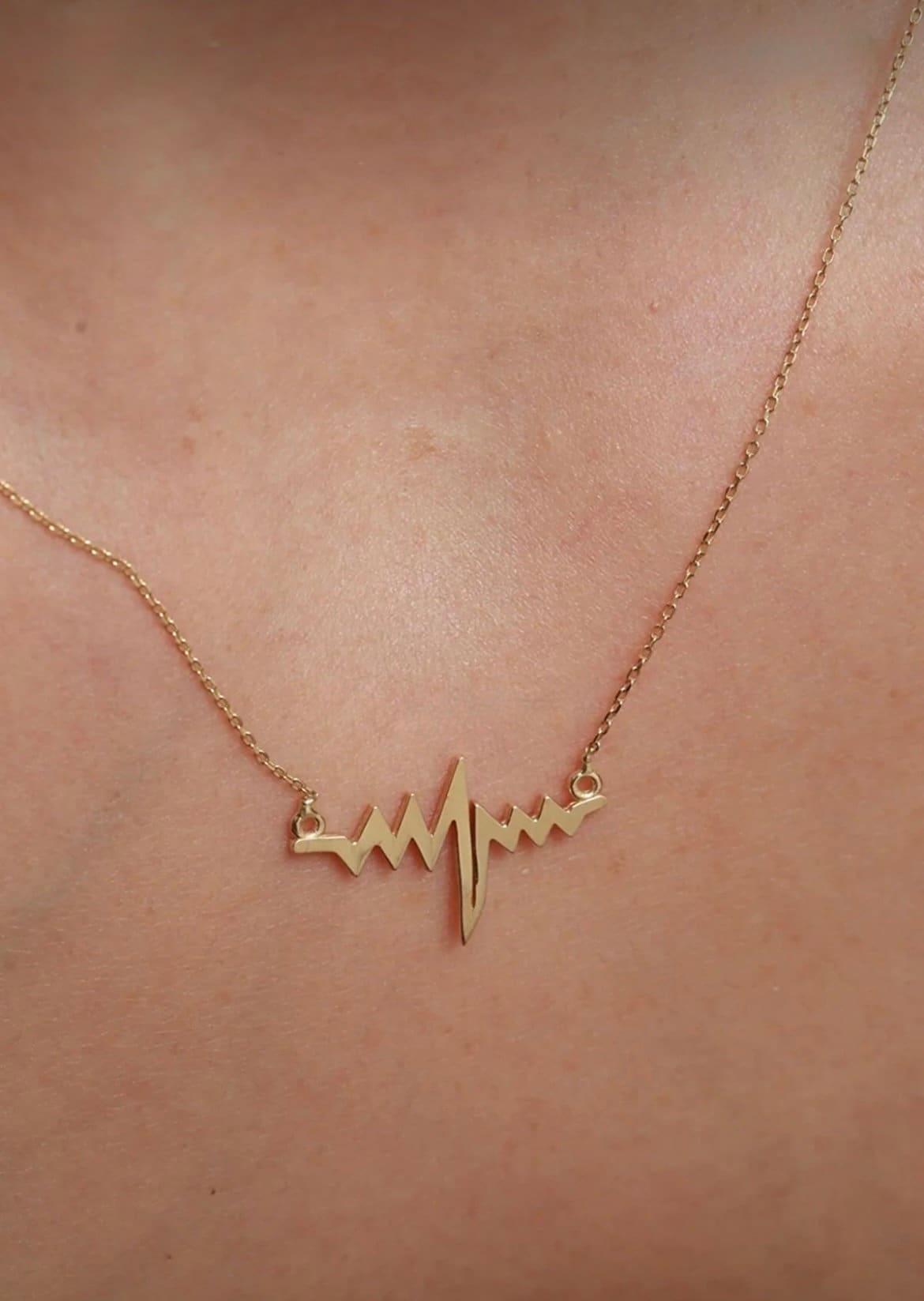 14k Solid Gold Heartbeat Necklace Diamond Heart Necklace Gold Heart ...