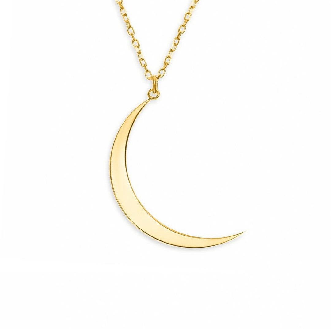 14k Solid Gold Moon Star Necklace, Gold Crescent Necklace, Dainty ...