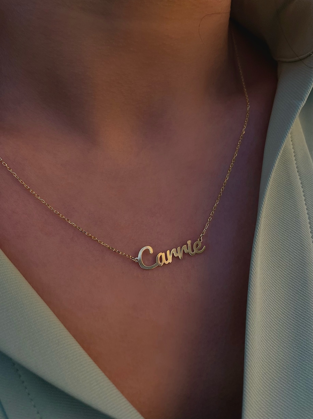 Custom Carrie Nameplate Necklace in 14K Solid Gold | 14K Real Gold ...