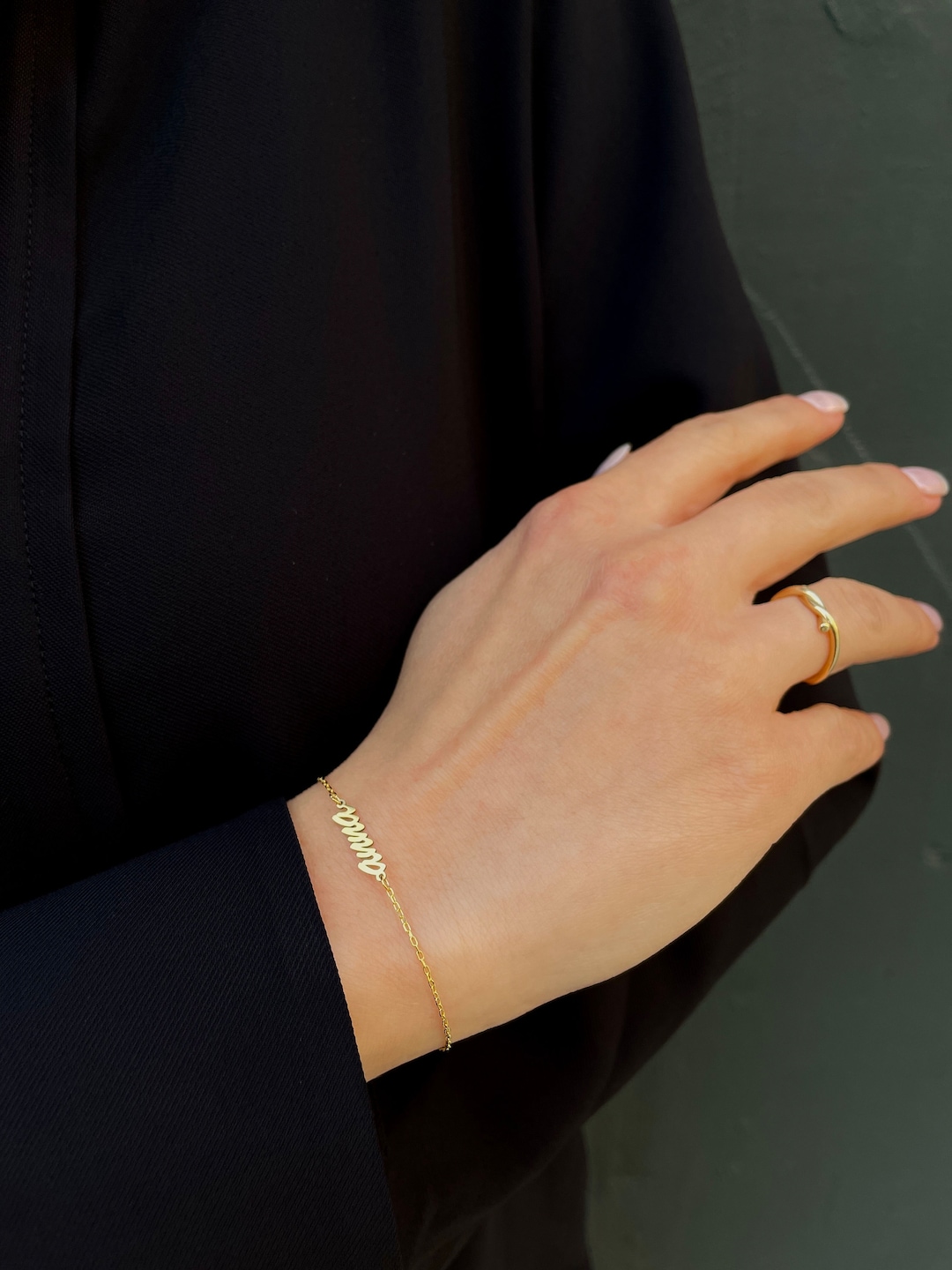 14K Solid Gold Cursive Name Bracelet | 14K Real Gold Italic Name ...