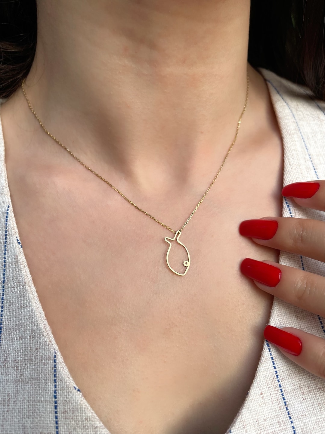 14K Gold Fish Necklace • Gold Fish Necklace • Valentine's Day Gift for ...