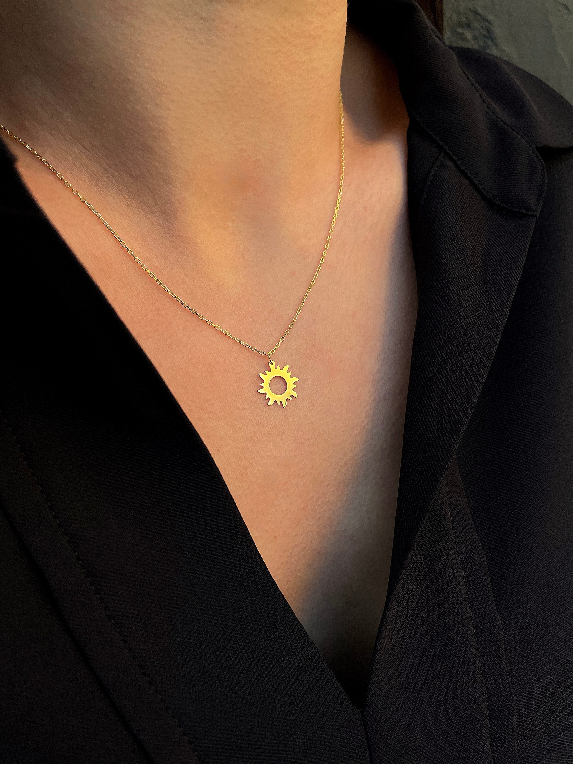 14k Solid Gold Sun Necklace for Women - 14k Sunshine Pendant Necklace ...