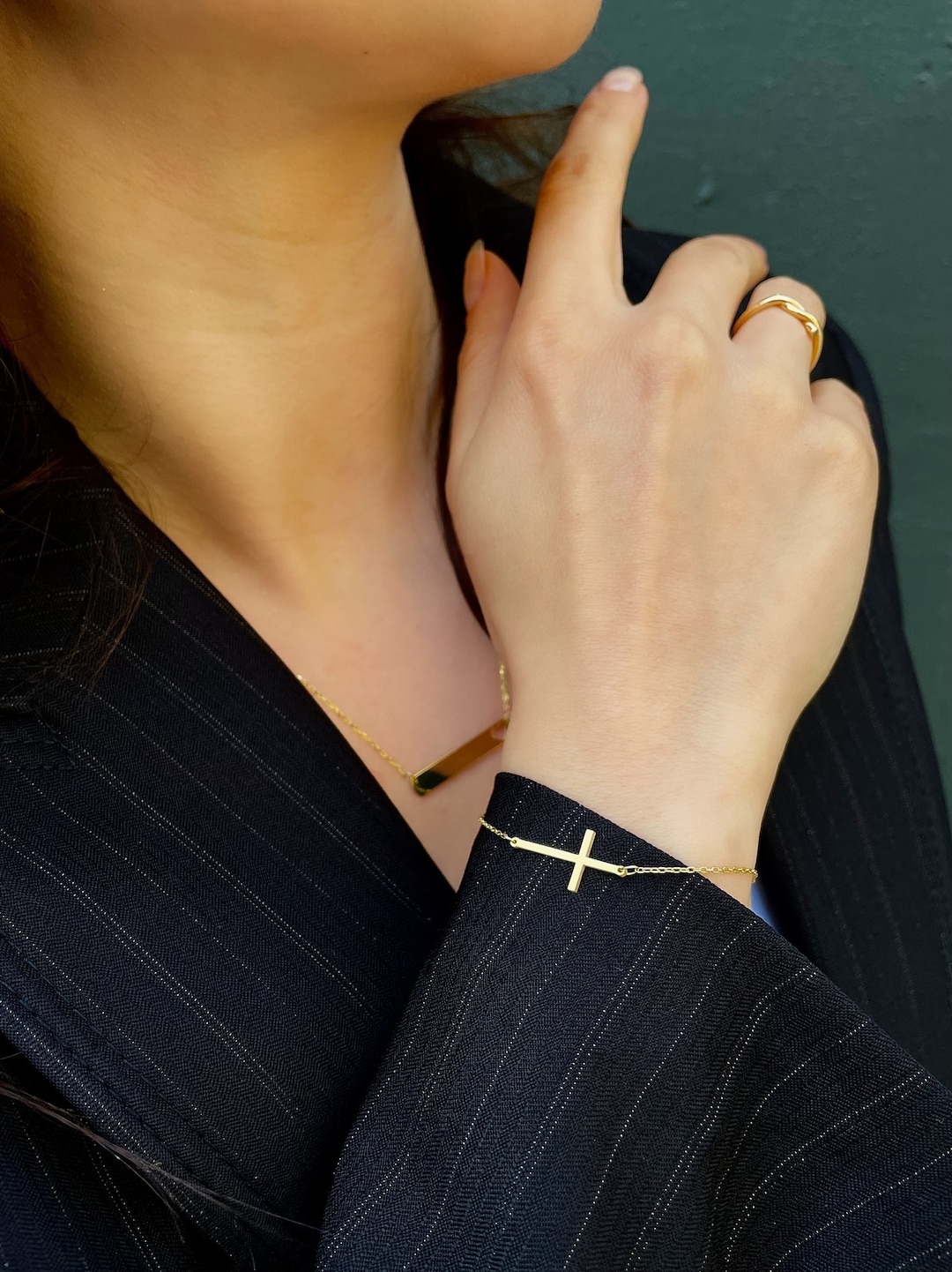 14K Gold Cross Bracelet - Dainty Cross Jewelry - Religious Bracelet ...