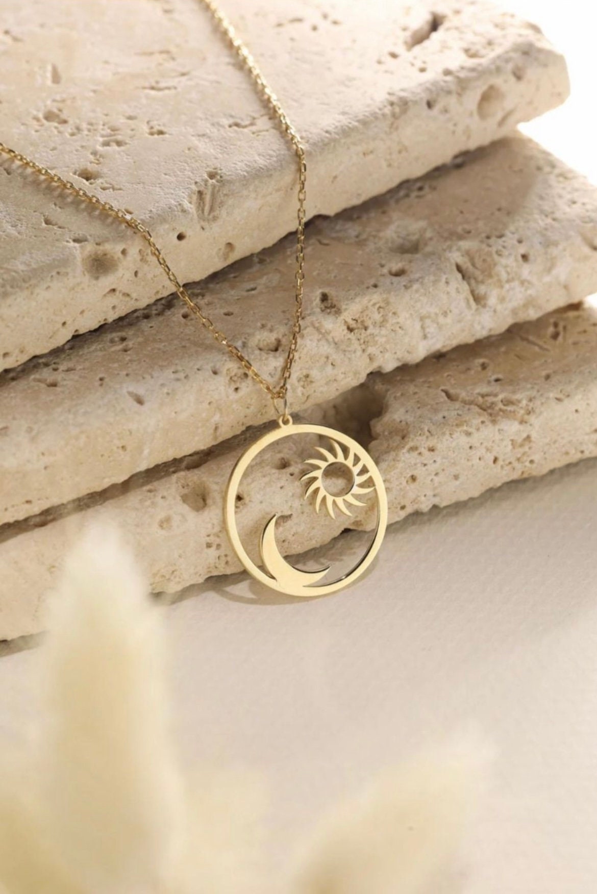 14K Gold Sun Necklace • Golden Moon Necklace • Day and Night Necklace ...