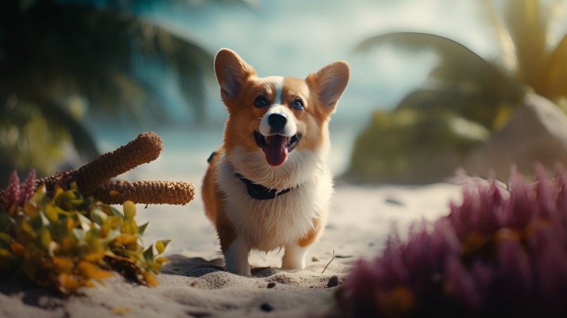Super Realistic Corgi at the Beach - Etsy