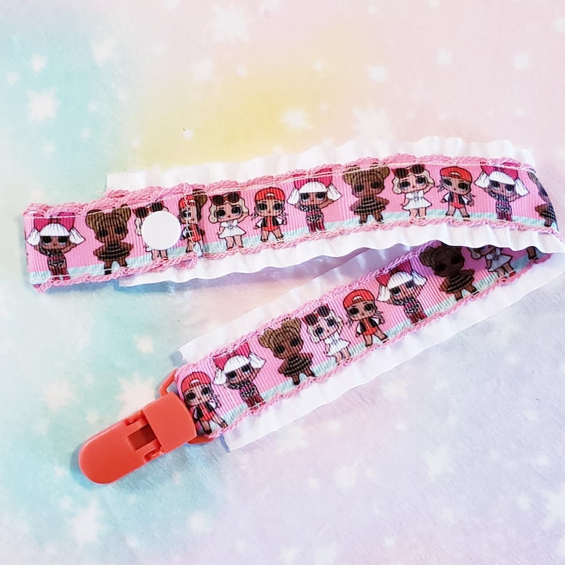 Kawaii Cartoon Character Pacifier Clip: Handmade Double Sided Ruffle ...