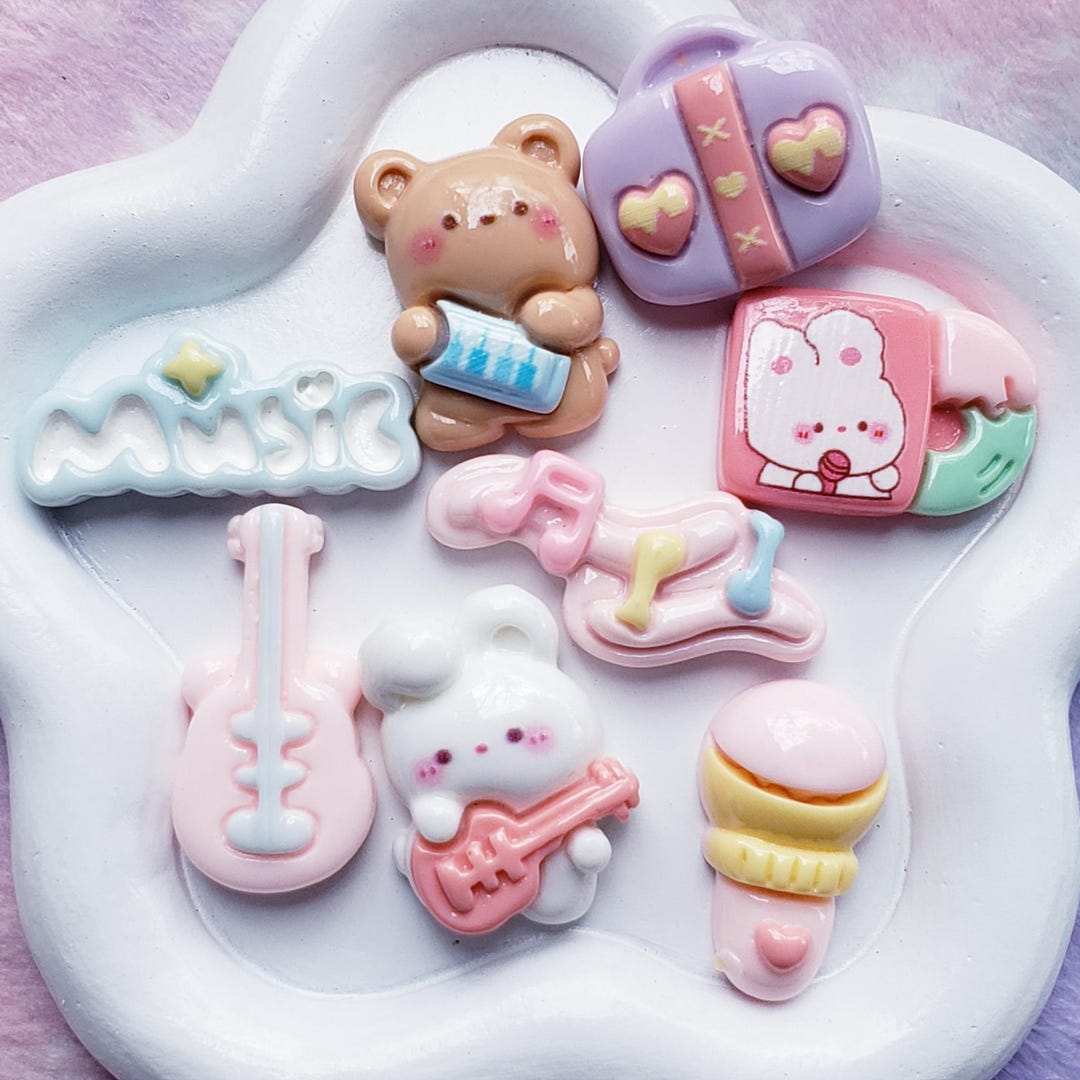 8pc Set Kawaii Music Animals Resin Flatback Cabochon Embellishment ...