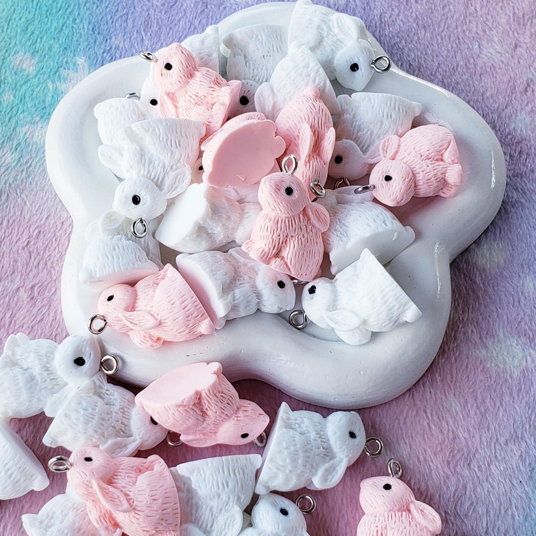 3pc Kawaii Realistic Bunny Resin Charms With Eye Hooks , Jewelry Making ...