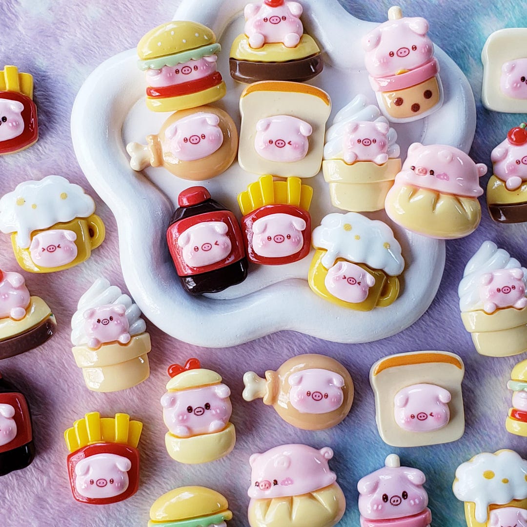 5pc Kawaii Assorted Piggy Foods Resin Flatback Cabochon Embellishment ...
