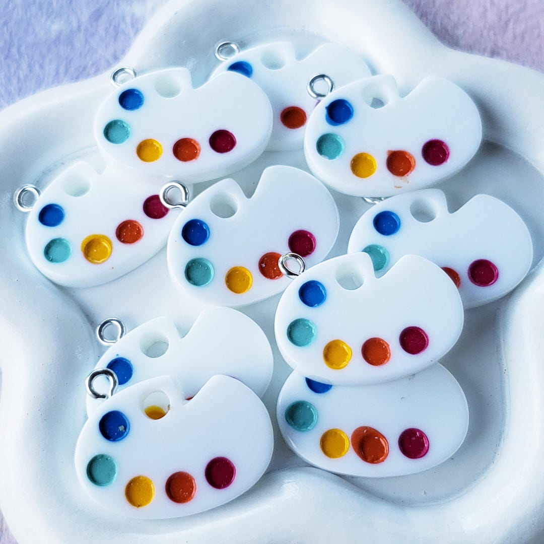 5pc Kawaii Realistic Paint Palette Resin Charms With Eye Hooks ...