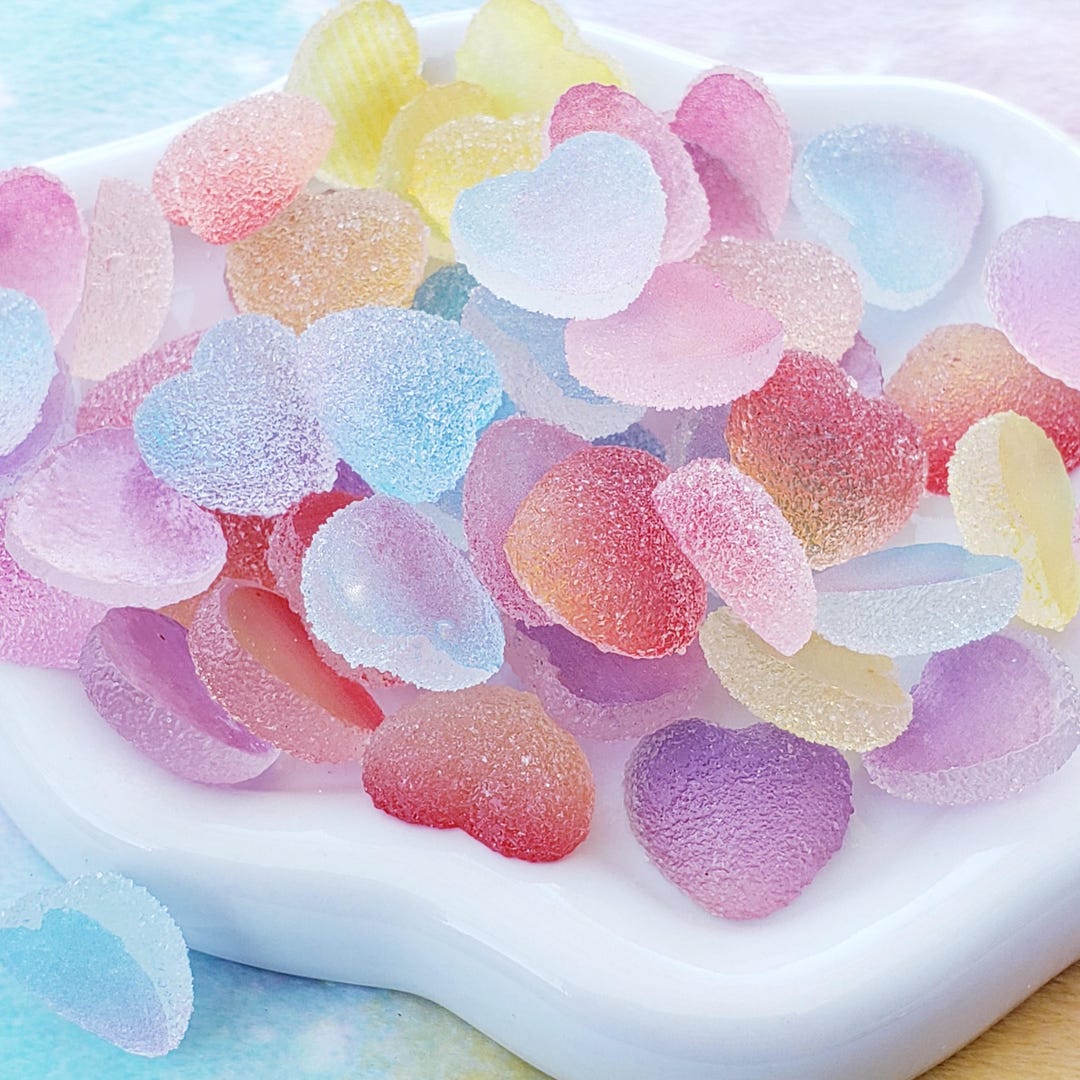 10pc Faux Sour Gummy Hearts Candy Resin Flatback Cabochon Embellishment ...