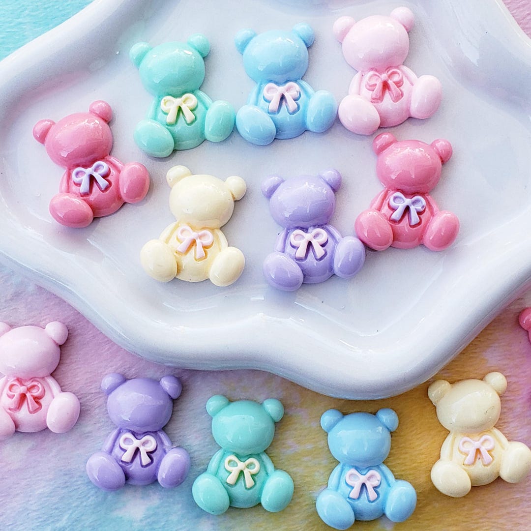 5pcs Assorted Kawaii Bright Pastel Bears - Glossy Resin Flatback ...