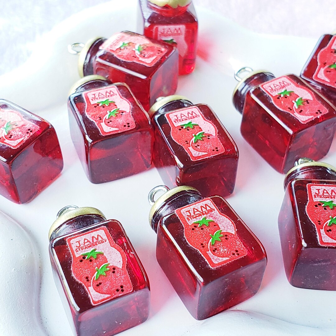 5pc Kawaii Realistic Strawberry Jam Jars Resin Charms With Eye Hooks ...