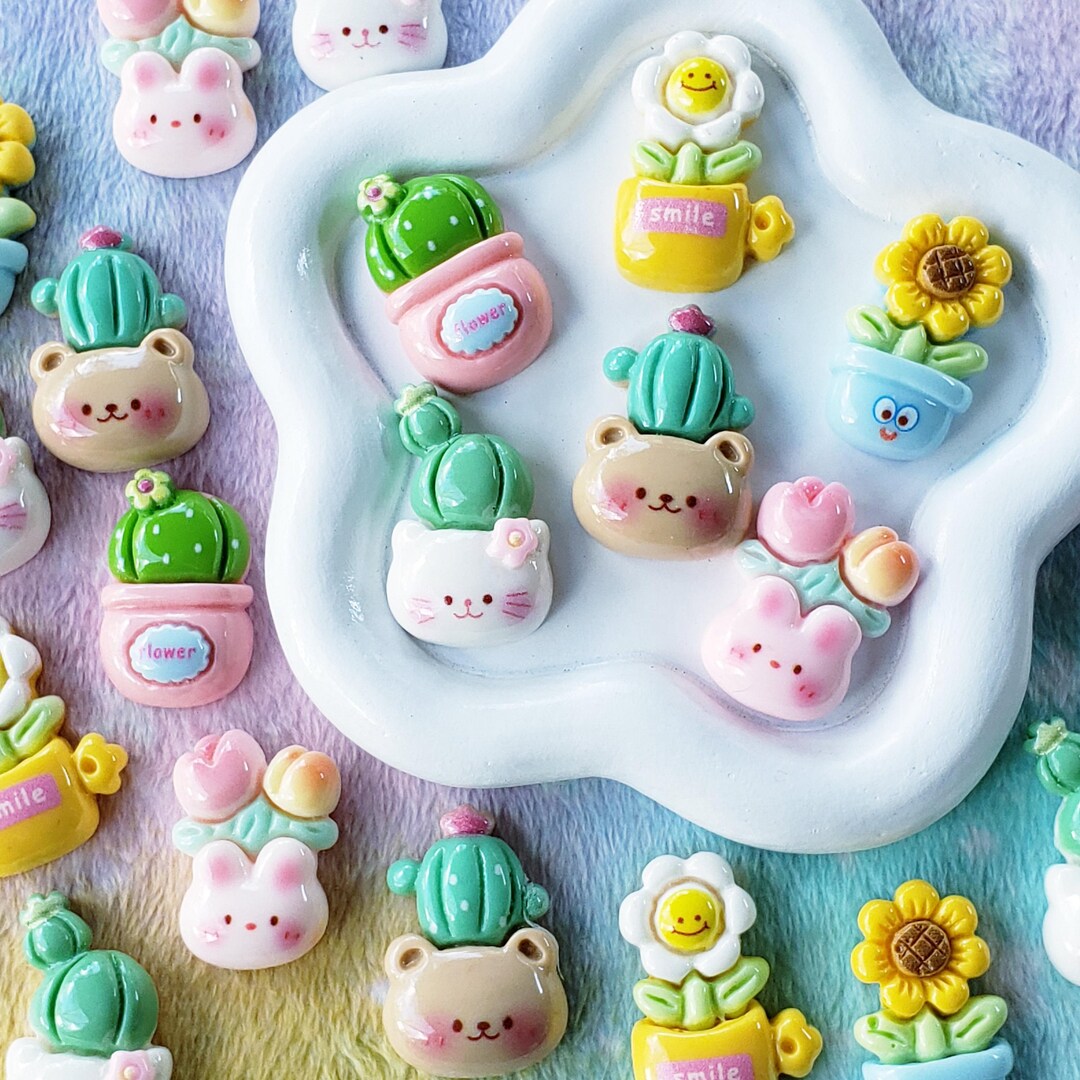 4pc Assorted Kawaii Cactus Plant Flower Animals Resin Flatback Cabochon ...