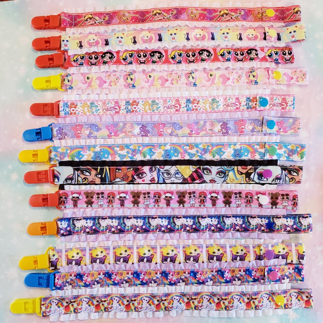 Kawaii Cartoon Character Pacifier Clip: Handmade Double Sided Ruffle ...