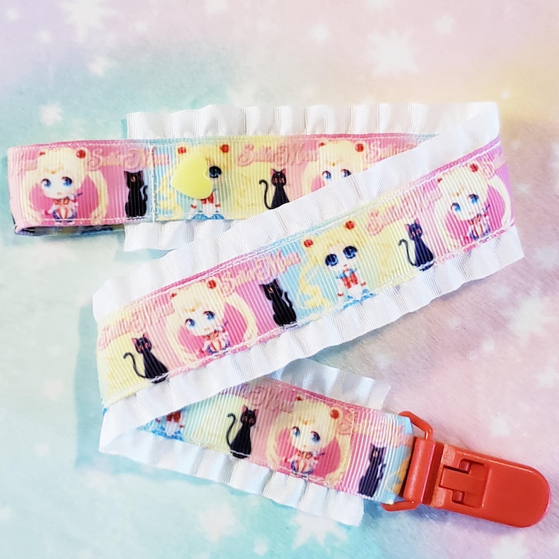 Kawaii Cartoon Character Pacifier Clip: Handmade Double Sided Ruffle ...