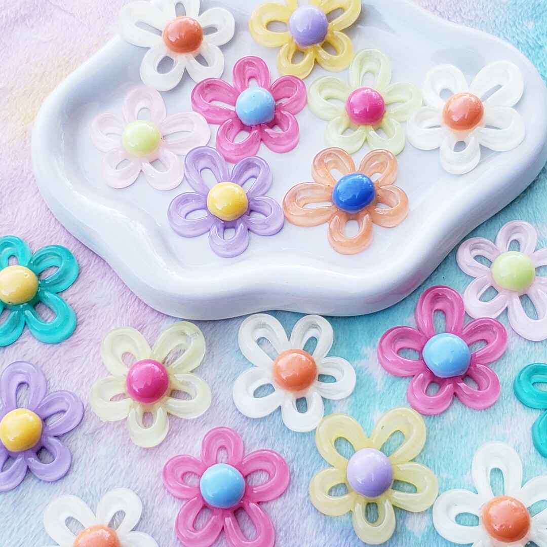 4pc Kawaii Large Chunky Hollow Hippy Flowers Resin Flatback Cabochon ...