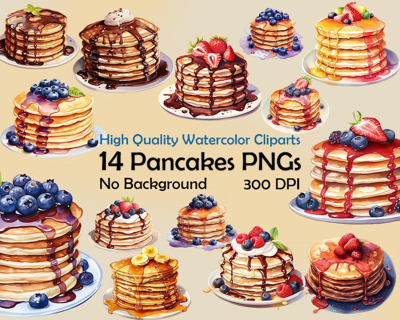 Watercolor Pancakes Clipart: Breakfast Food Pngs (digital Download) - Etsy