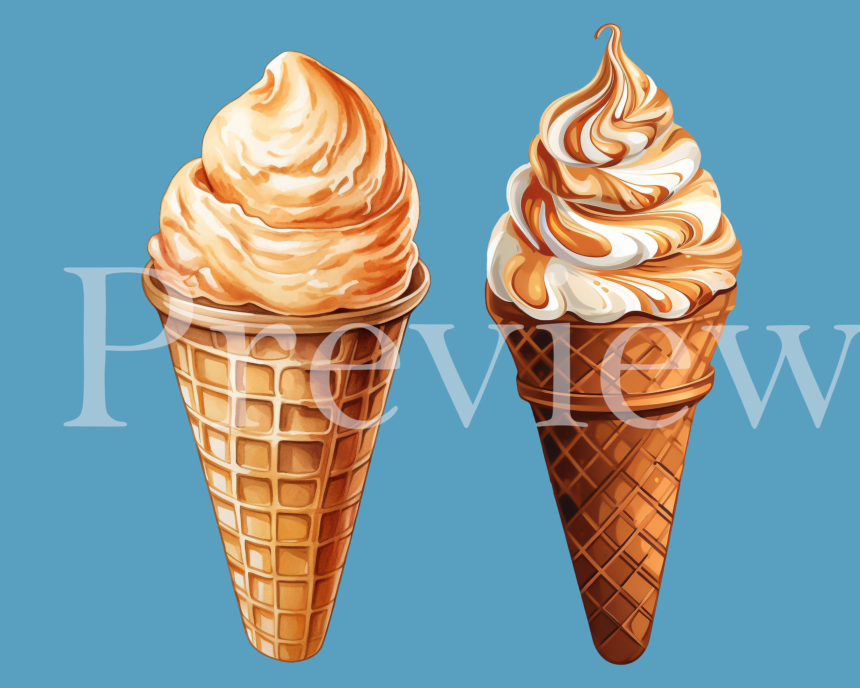 Watercolor Ice Cream Clipart Bundle, Ice Cream PNG, Ice Cream Cone ...