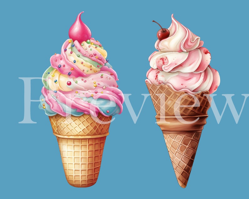 Watercolor Ice Cream Clipart Bundle, Ice Cream PNG, Ice Cream Cone ...