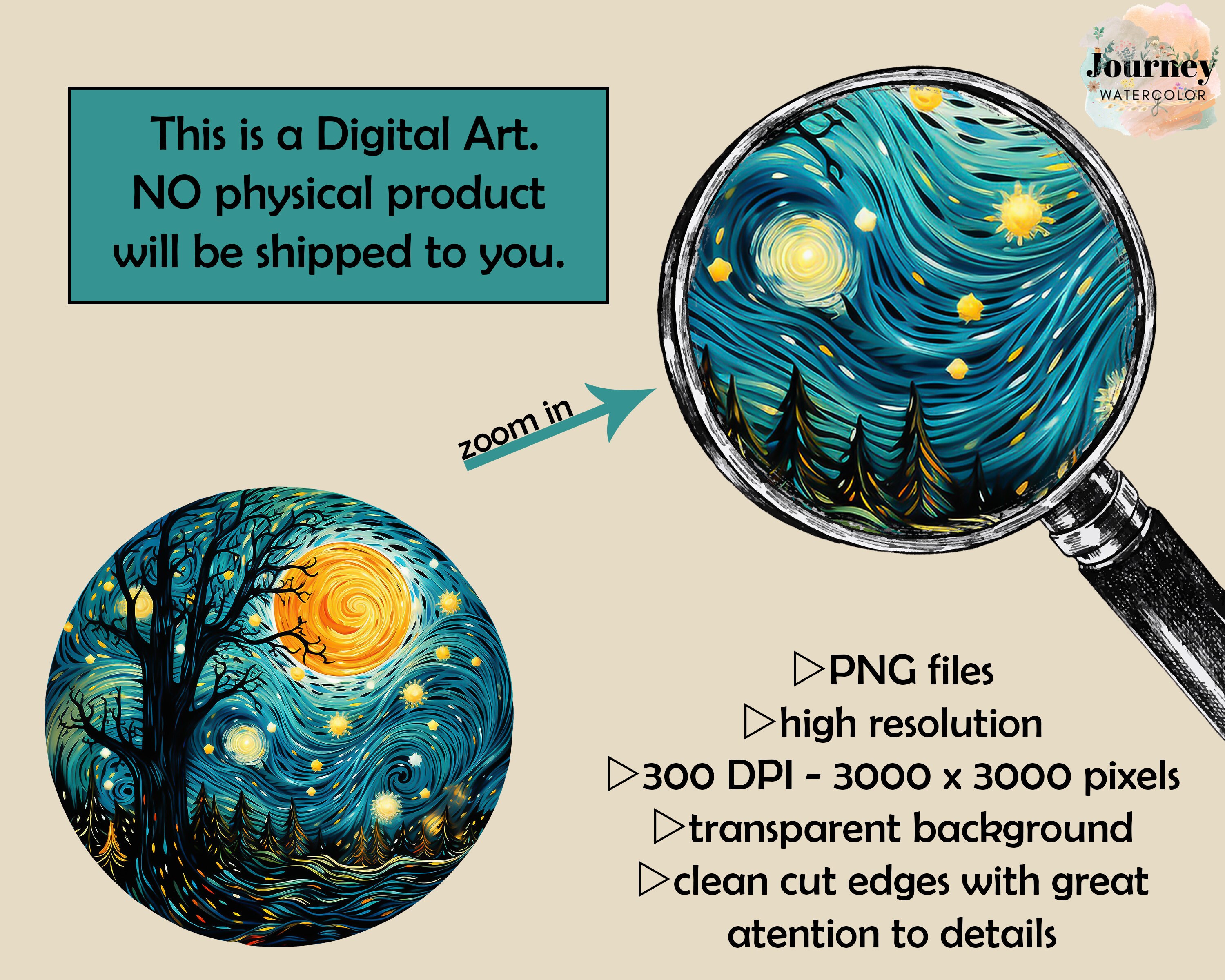 Watercolor Landscape Clipart Van Gogh Painting Style PNG Sunset Nature ...