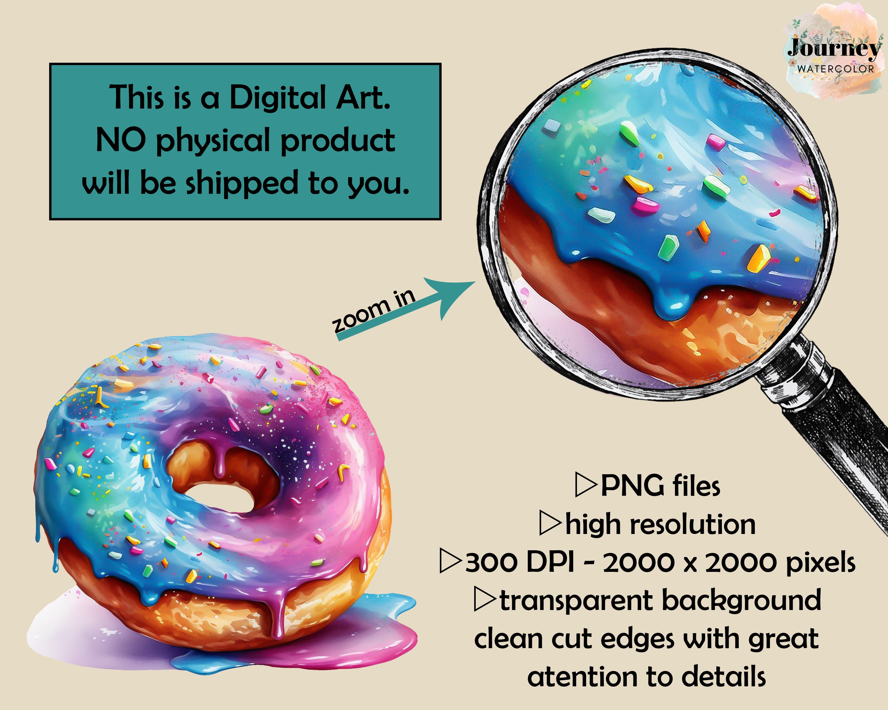 20 Watercolor Donuts Clipart Tasty Desserts PNG Macarons Instant ...