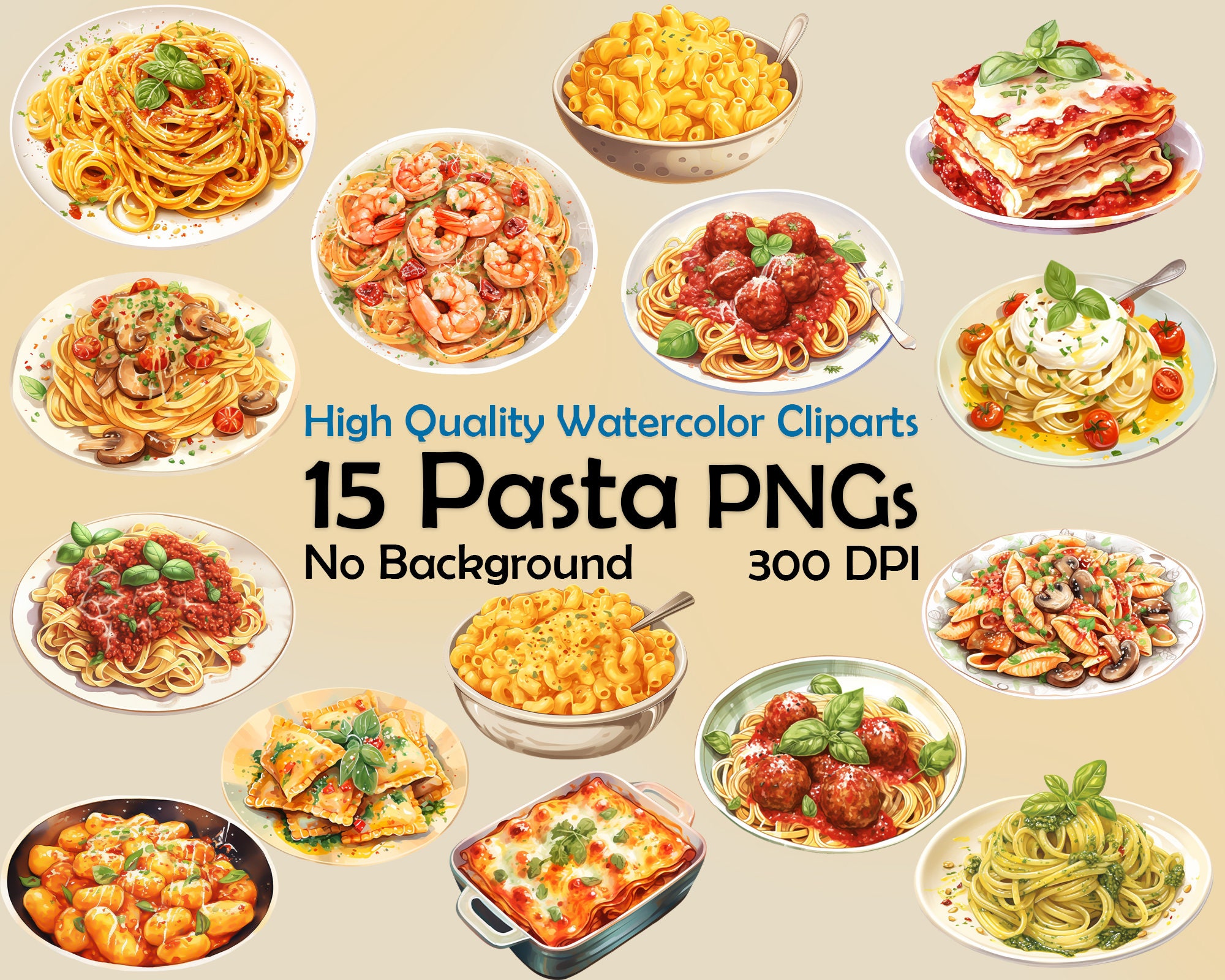 Watercolor Pasta Clipart: Italian Food Pngs (digital Download) - Etsy