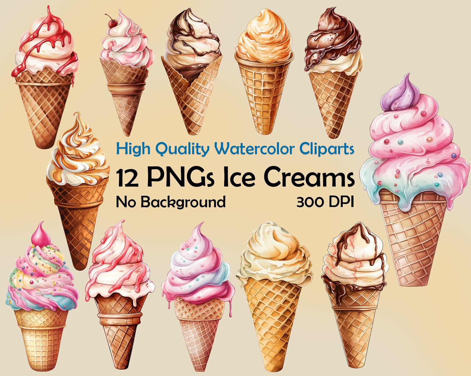 Sweet Treats Watercolor Clipart Bundle Tasty Desserts PNG Ice Cream ...